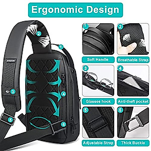 hk Anti-Theft Sling Crossbody Shoulder Bag for Men and Women with USB Charging,11.3 Inch Waterproof Lightweight Casual Daypack Chest Bag Crossbody Sling Backpack for Travel Hiking Biking Outdoor Work