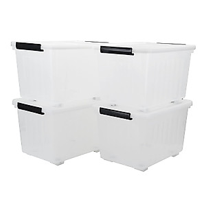 Yesdate 4-Pack Plastic Storage Box, 50 L Clear Large Storage Bin with Wheels