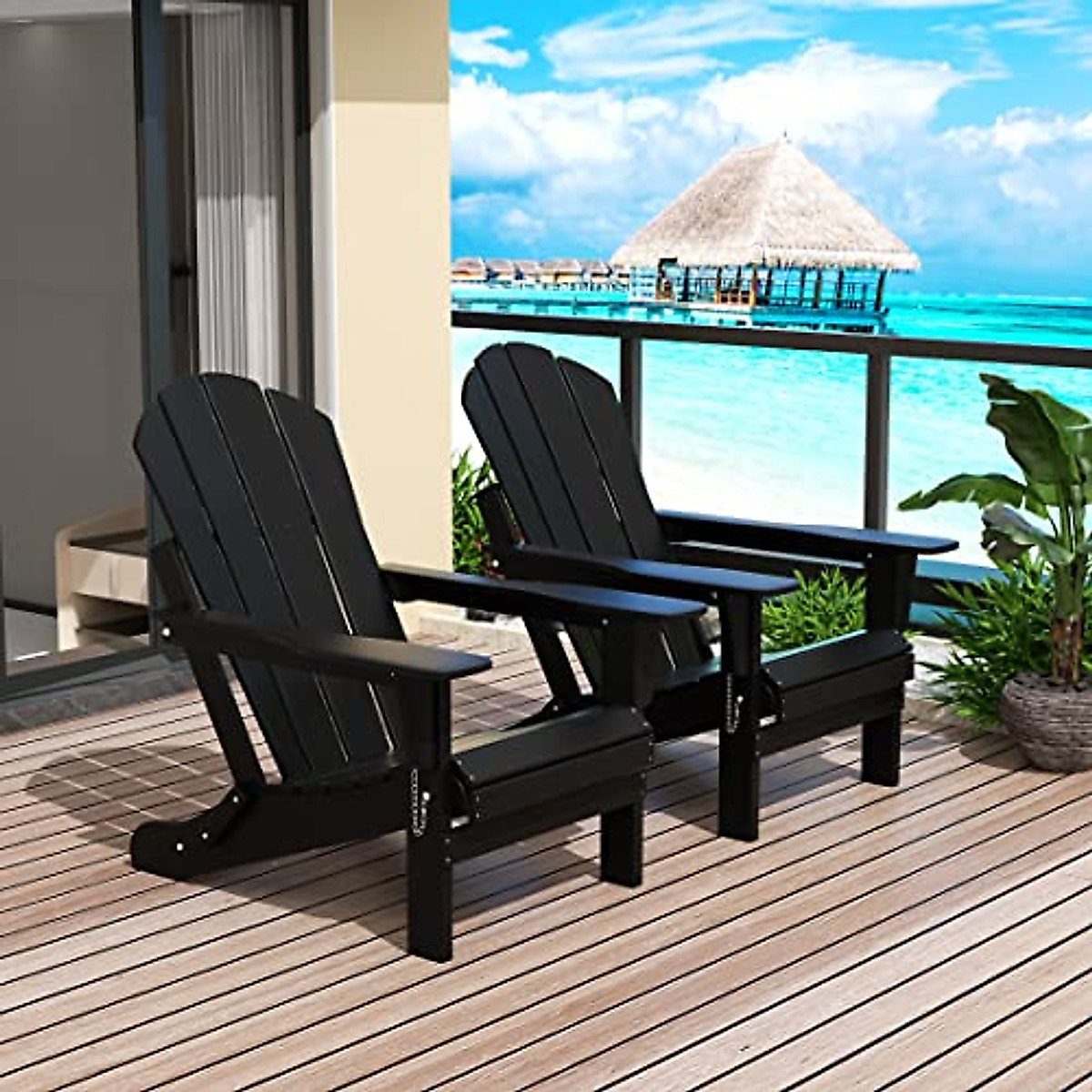 WestinTrends Outdoor Adirondack Chairs Set of 2, Plastic Fire Pit Chair, Weather Resistant Folding Patio Lawn Chair for Outside Deck Garden Backyardf Balcony, Black