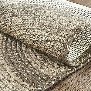 VHC Brands Cobblestone Rug with PVC Pad, Jute Blend, Half Circle, Tan Grey White, 16.5x33 inches