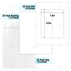 Golden State Art, Acid Free, Pack of 25, 11x14 White Picture Mats Mattes with White Core Bevel Cut for 8x10 Photo + Backing + Bags