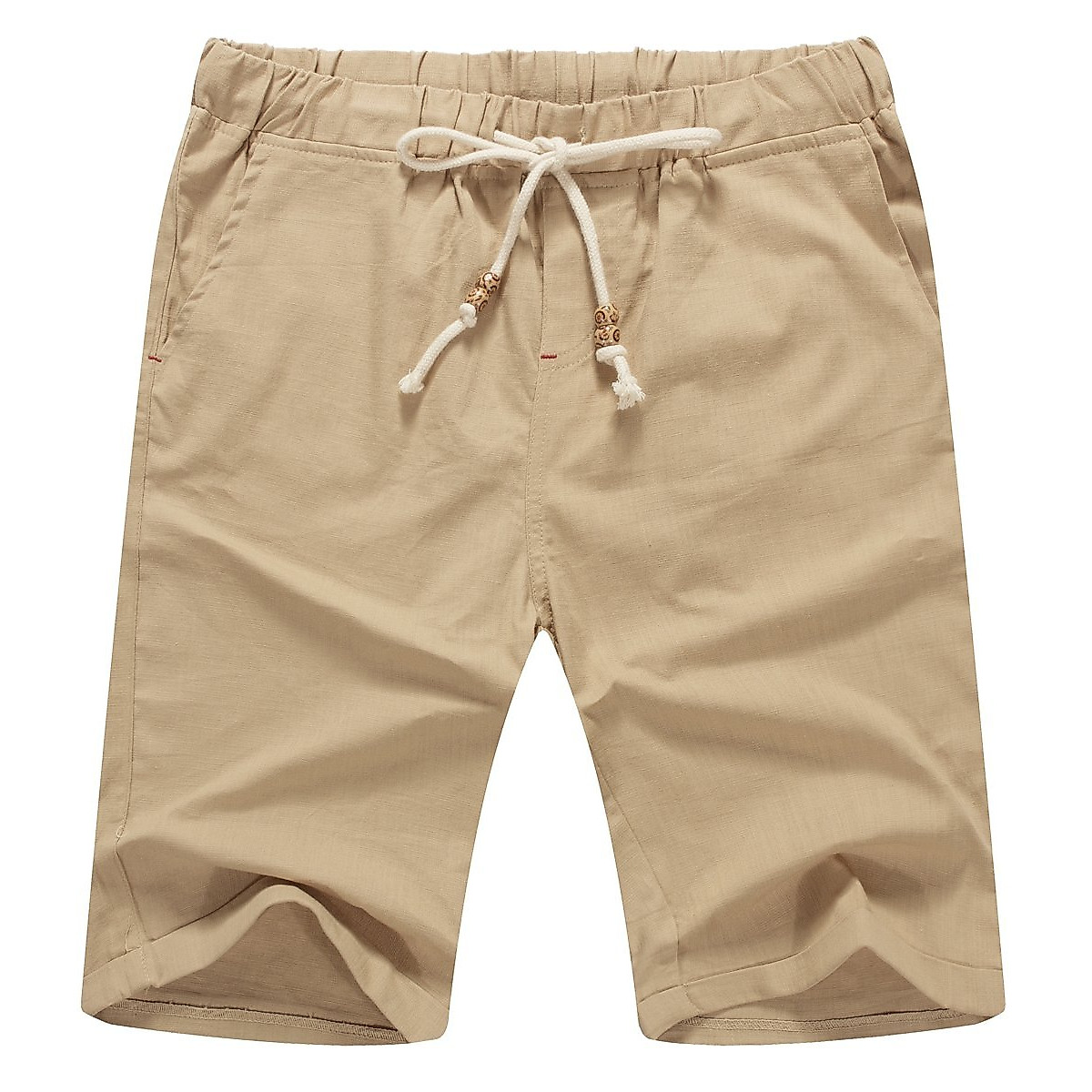 NITAGUT Men's Linen Casual Classic Fit Short Drawstring Summer Beach Shorts (S (US 32-34), 02Khaki)