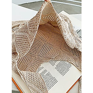 Verdusa Women's Knit Tote Bag Shoulder Handbags Summer Shopping Bags Beige one-size
