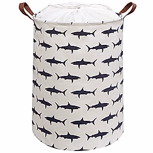 Sanjiaofen Kids Laundry Hamper,Canvas Shark Hamper Collapsible Boys Storage Basket Waterproof Toy Organizer Bin for Room Decor,Bedroom, Toys Bins,Clothes Hamper(Sharks)
