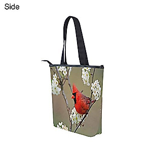 Women's Canvas Zipper Closure Handbag Red Cardinal Bird Tote Bag with Large Capacity