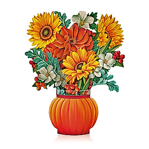 Freshcut Paper Pop Up Cards, Pumpkin Harvest 12 inch Paper Flower Bouquet Greeting Cards with Blank Note Card & Envelope, Thanksgiving Cards, Fall Cards, Sunflower Birthday Gifts for Women