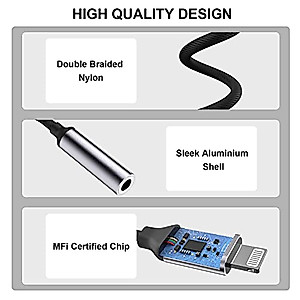 Apple MFi Certified 2 Pack iPhone 3.5mm Headphones Adapter, Lightning to 3.5 mm Headphone/Earphone Jack Converter Audio Aux Adapter Dongle Compatible with iPhone 14 13 12 11 Pro XR XS Max X 8 7