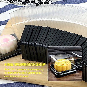 Pralb 100 Set Clear Plastic Mini Cupcake Boxes Muffin Pod Dome Muffin Single Container Box Wedding Birthday Gifts Supplies for Cheese Pastry Dessert Mooncake (square, black)