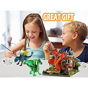 Yileqi Paint Your Own Dragons Painting Kit, Dragon Toys Arts and Crafts for Kids Age 4 5 6 7 8 9 Years Old, Dragon Party Favor Art Supplies DIY Activities Kit for Kids Birthday Gift