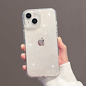 JJGoo Compatible with iPhone 14 Case, Bling Sparkle Soft TPU Anti-Scratch Shockproof Protective Phone Bumper, Women Girls Cute Slim Sparkly Phone Case for iPhone 14, Clear Glitter