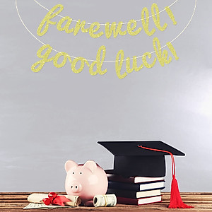 Farewell ! Good Luck ! Banner, Congrats Grad 2023, Happy Retirement, Graduation Retirement Party Decorations Gold Glitter.