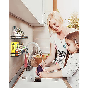 Couwilson Spice Rack Organizer Wall Mounted 15.7in 2 Pack Hanging Seasoning Spice Organizer Shelf, Spice Rack storage for Cabinet or Wall Mount with 4 Strong Hooks, for Kitchen, Bathroom