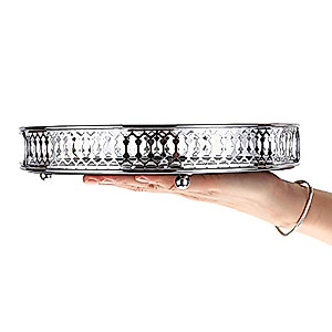 Hipiwe Mirror Vanity Tray - 10.6 inches Round Metal Makeup Tray Jewelry Trinket Tray, Cosmetic Perfume Tray for Dresser Bathroom Bedroom Countertop Organizer Tray