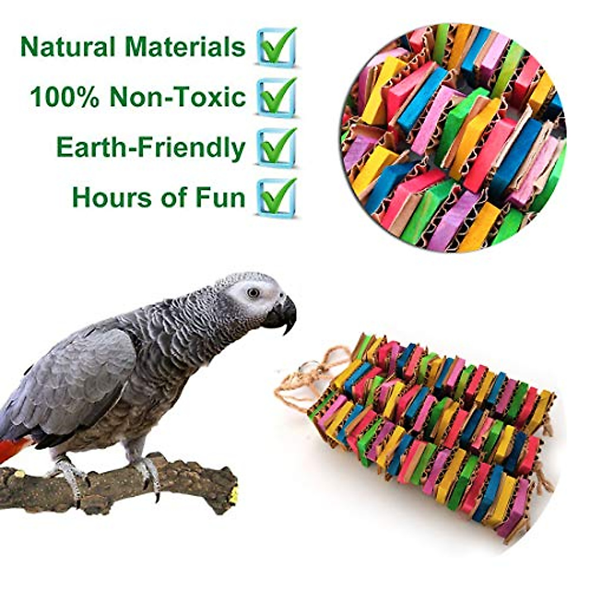 Parrot Toys for Medium Birds, Cardboard Bird Toys African Grey Parrot Toys, Natural Wooden Bird Cage Chewing Toy with Clip for Small Medium Parrots and Birds Cockatiel Conure