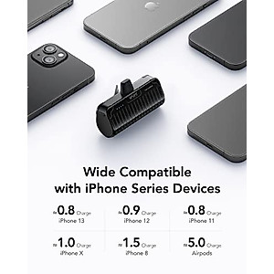 Mini Portable Charger For iPhone,VRURC Power Bank 5000mAh,PD 20W Fast Charging Slim Rechargeable Battery Compatible With iPhone 14/14 Plus/Pro/Max/13 Mini/13/Pro/Max/12/12 Mini/12 Pro/11 Pro Max-Black