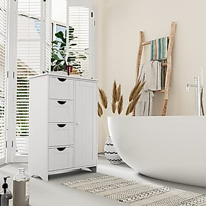 YESHOMY Bathroom Storage Cabinet, Side Free Standing Organizer with Large Space and Adjustable Shelves, Home Office Furniture for Multifunction in Living Room, Hallway, Kitchen, Bedroom, White