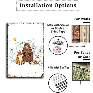 AXCISXK Tin Sign Bear Fox Print Animal Art Watercolour Woodland Illustration Nursery Decor Nursery Wall Art Kids Room Play Room Jungle Animal Vintage Metal Tin Sign Bar Pub Cafe 8x12inch
