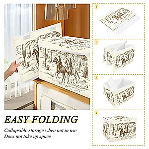 Western Desert Cowboy Storage Basket 16.5x12.6x11.8 In Collapsible Fabric Storage Cubes Organizer Large Storage Bin with Lids and Handles for Shelves Bedroom Closet Office