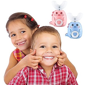 CHENGU 2 Pieces Kids U Shaped Toothbrush Whole Mouth Toothbrush Ultrasonic Silicone Toothbrush 360 Degrees Automatic Waterproof Toothbrush with 3 Modes for Kids Toddler, 2 to 6 Years(Dinosaur Style)