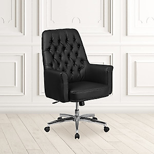 Flash Furniture Hansel Mid-Back Traditional Tufted Black LeatherSoft Executive Swivel Office Chair with Arms