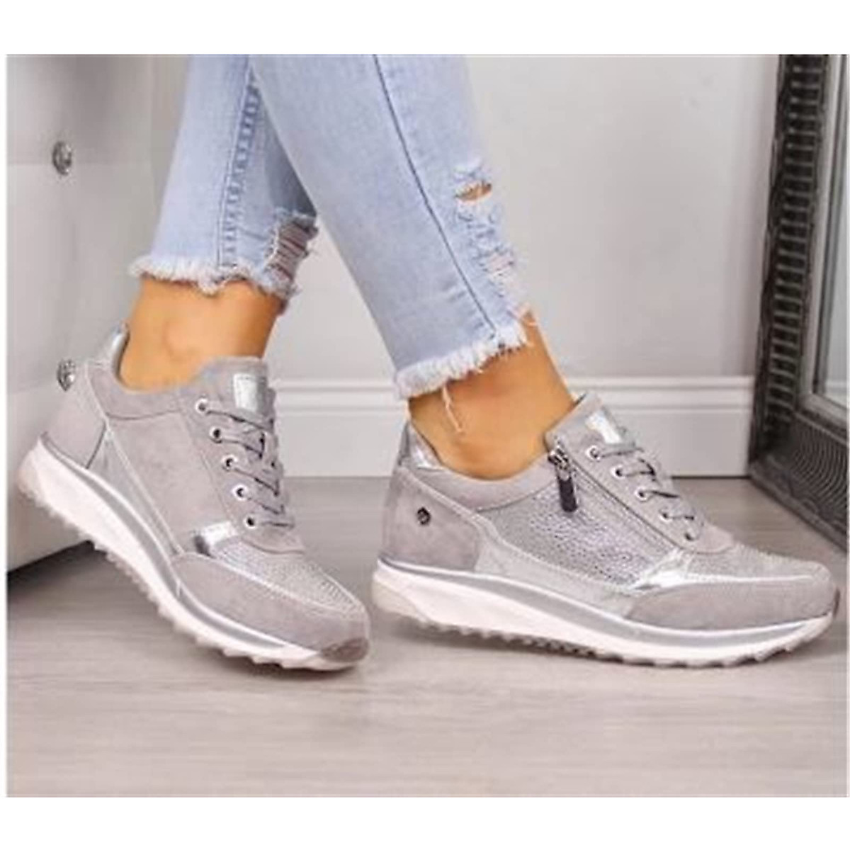 Slip On Shoes Women Wide Fit Womens Walking Running Shoes Athletic Non Slip Tennis Fashion Sneakers Slip On Casual Comfort Breathable Gym Platform Shoes