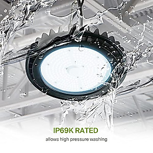 ASD UFO LED High Bay Light 150w 19,479lm 5000K, 1-10V Dimmable, 120-277V, Commercial Warehouse Area Light Waterproof IP69K Eqw.500W MH/HPS, Safety Rope Included, UL & DLC Premium Listed