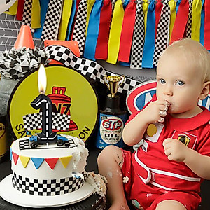 ZHIHUI Birthday Candle Racing Cars Themed Birthday Party Decoration, Black and White Line Happy Birthday Cake Candle, Boys Girls Kids Birthday Cake Topper Reunions Theme Party Supplies (Number 4)