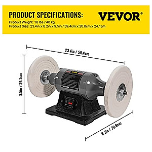 VEVOR Bench Buffer Polisher, 8 inch Buffing Machine 370W Motor with 3600 RPM, Heavy Duty Benchtop Lathe Polishing Machine for Jewelry, Wood, Silver, Amber, Metal, Jade