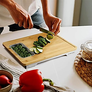 DOBADN Bamboo Cutting Board for Kitchen Meal Prep & Serving - Wood Chopping Board Cheese Charcuterie Chopping Block with Stainless Steel Container, Juice Grooves and Non-Slip Support Feet 16.5"x12.5"