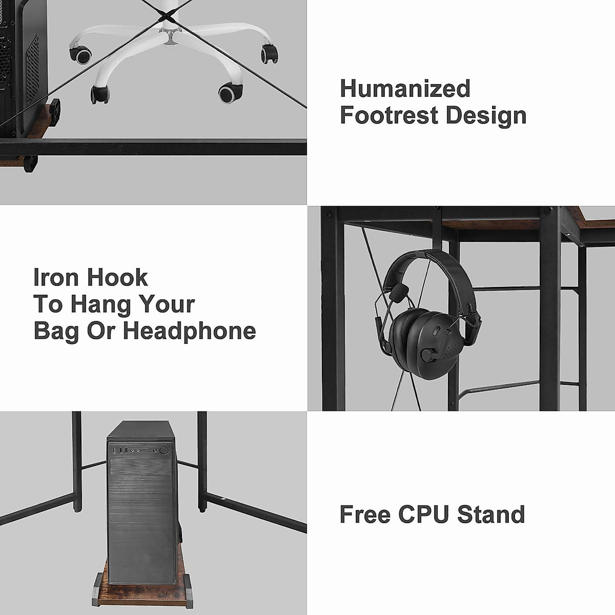 AuAg Modern 66.5‘’ L-Shaped Home Office Desk, Larger Sturdy Computer PC Laptop Table, Corner Gaming Desk, Writing WorkstationDesk, Wooden Desk W/Monitor Stand