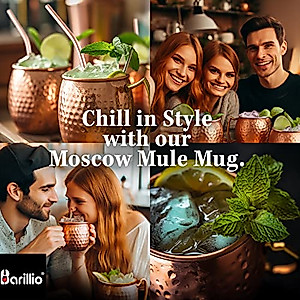 barillio Moscow Mule Mug Set of 2 With Bamboo Stand | Large Size 18 oz copper Cups | Stainless Steel Lining & Pure Copper Plating