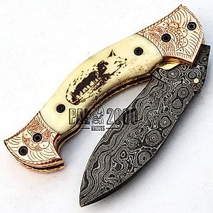 PAL 2000 KNIVES POC-9689 Handmade Damasccus Steel Hunting Folding Pocket Knife