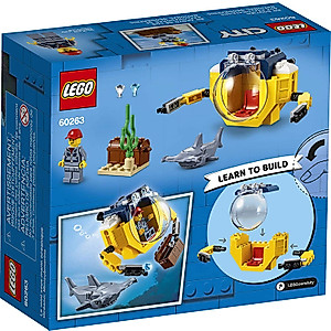 LEGO City Ocean Mini-Submarine 60263, Underwater Playset, Featuring a Toy Submarine, Pirate Treasure Chest, Hammerhead Shark Figure and a Pilot Minifigure, Great Gift for Kids (41 Pieces)