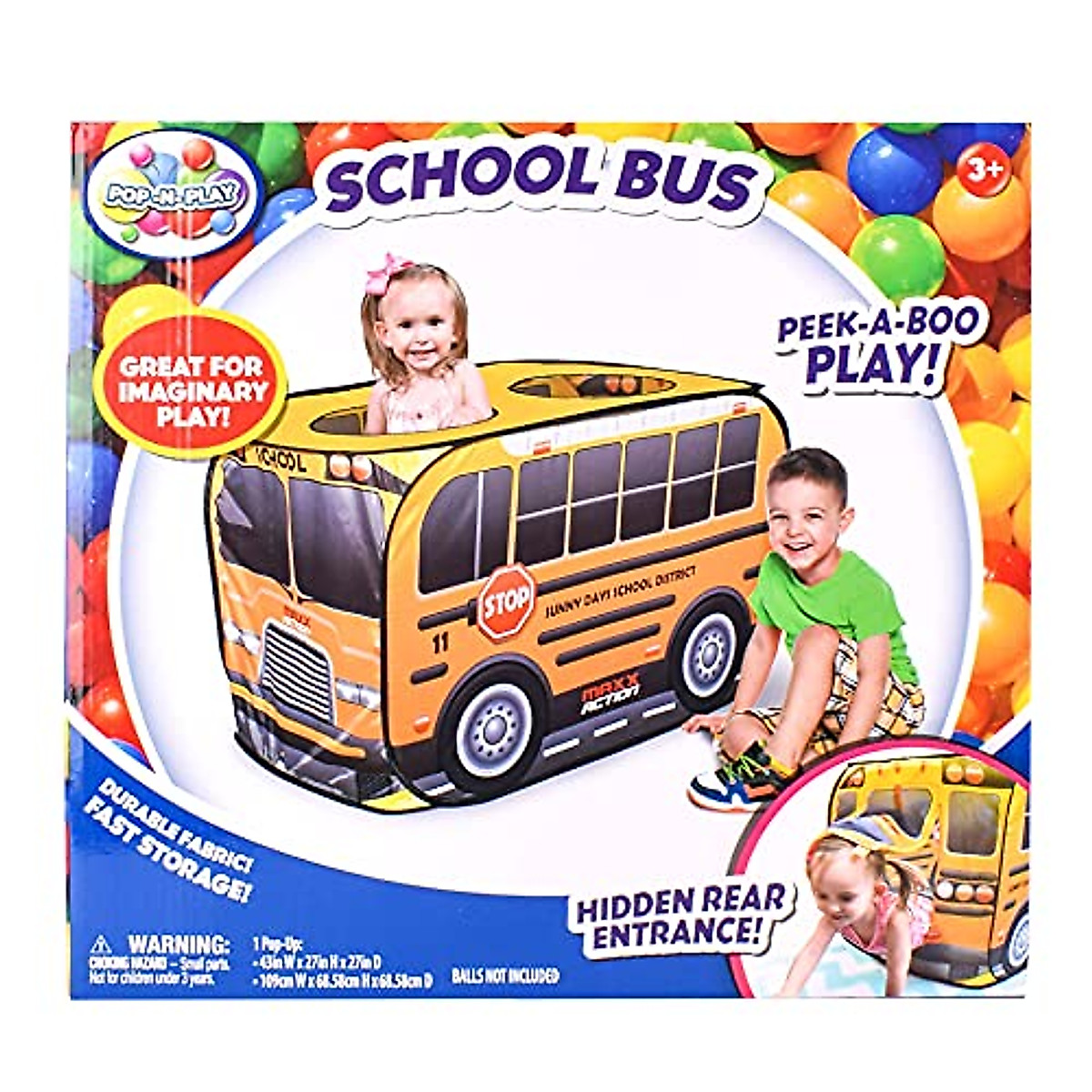 Sunny Days Entertainment Pop Up School Bus – Indoor Playhouse for Kids | Yellow Vehicle Toy Gift for Boys and Girls