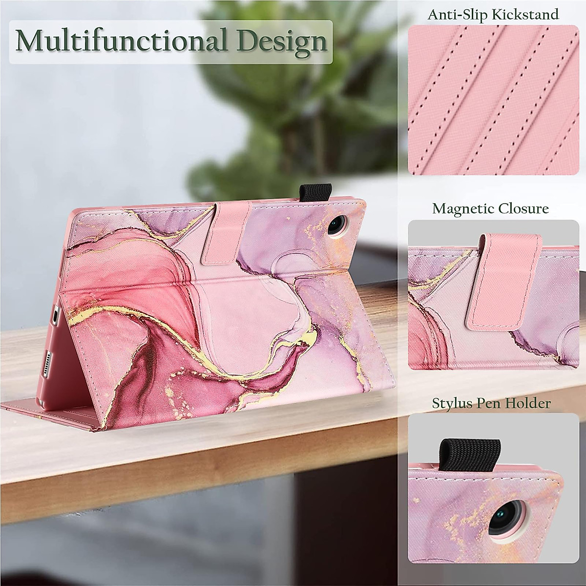 Fancity Case for Samsung Galaxy Tab A8 10.5 Inch 2022 Release, Multi-Viewing Angles, PU Leather Smart Cover with Auto Sleep Wake Feature for Galaxy Tab A8 Tablet [SM-X200/X205/X207], Marble Pink