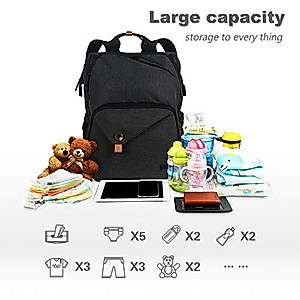 Hap Tim Diaper Bag Backpack,Large Capacity Travel Back Pack Maternity Baby Nappy Changing Bags, Double Compartments with Stroller Straps,Waterproof,Black (US7340-DG)