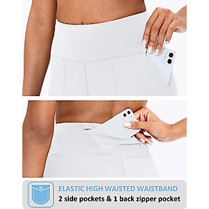 SANTINY Bermuda Shorts for Women with Zipper Pocket Womens High Waisted Long Shorts for Running Workout Athletic(White_S)