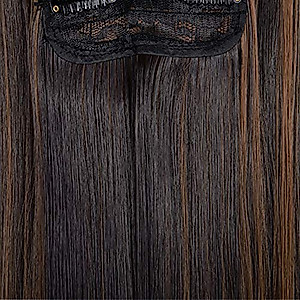 LELINTA 24" Straight Long 4 PCS Set Thick Clip in on Synthetic Hair Extensions Hairpieces for Women Dark Brown Mix Light Auburn