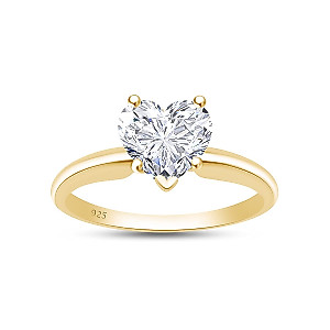 Jewel Zone US Heart Shaped White Cubic Zirconia Anniversary Solitaire Ring in 14k Yellow Gold Over Sterling Silver (4.00 cttw) Ring Size-5