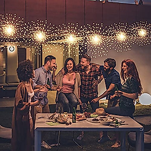 PXBNIUYA 5 Pack 1000LED Plug in Starburst Sphere Lights,Firework Lights 8 Modes Dimmable Remote Control Waterproof Hanging Fairy Light, Copper Wire Lights for Patio Party Tent Christmas (Warm White)