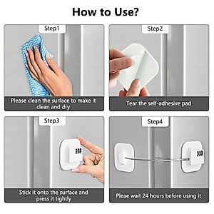 Refrigerator Lock, Heavy Duty Fridge Lock, Combination Lock for Refrigerator Cabinets, Drawers, Safety Lock, Easy Install No Keys Needed (White-2Pack)