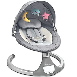 Nova Baby Swing for Infants - Motorized Bluetooth Swing, Music Speaker with 10 Preset Lullabies, Remote Control, Gray - Jool Baby