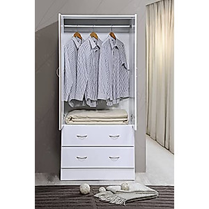 HODEDAH IMPORT Two Door Wardrobe, with Two Drawers, and Hanging Rod, White.