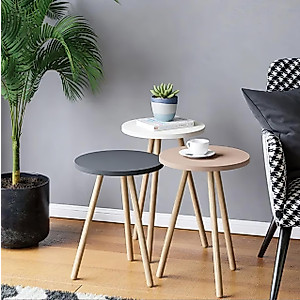 Round Nesting Coffee Table Set of 3: Space Saver, Stackable Mid Century Modern Side End Tables, Ideal for Compact Living Rooms with Pastel Decor