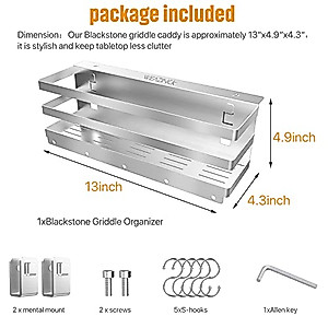 Weazinck Stainless Steel Griddle Caddy for 28"/36" Blackstone Griddles, with an Allen Key, Space Saving BBQ Accessories Storage Box, Free from Drill Hole&Easy to Install
