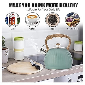 3.5L Tea Kettle, Toptier Teapot Whistling Kettle with Wood Pattern Handle Loud Whistle,Food Grade Stainless Steel for Anti-Rust, Anti Hot Handle, Suitable for All Heat Sources▂20 * 23.5cm/7.78"*9.25"