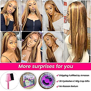 Manhoter Highlight Ombre Lace Front Wigs Human Hair Pre Plucked 18 Inch