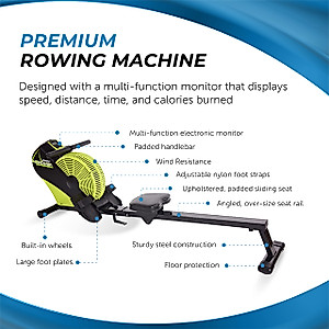 Stamina ATS Air Rower Machine with Smart Workout App - Foldable Rowing Machine with Dynamic Air Resistance for Home Gym Fitness - Up to 250 lbs Weight Capacity - Crypto Green/Black