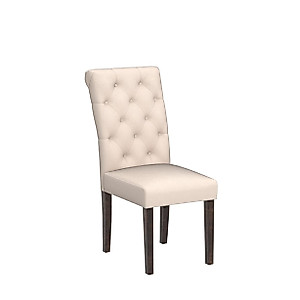 COLAMY Tufted Dining Room Chairs Set of 4, Parsons Diner Chairs Upholstered Fabric Side Kitchen Chairs with Solid Wood Legs and Padded Seat - Beige