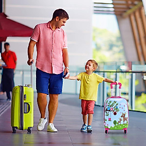 GYMAX Kids Carry On Luggage Set, 12" & 16" 2PCS Rolling Suitcase (Deer)